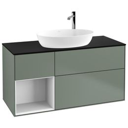 Villeroy & Boch Villeroy und Boch Finion Waschtischunterschrank G942GFGM 120cm, Abdeckplatte black matt, Emotion, Regale Glossy white lacquer, Olive Matt Lacquer
