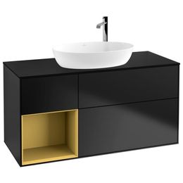 Villeroy & Boch Villeroy und Boch Finion Waschtischunterschrank G942HFPD 120cm, Abdeckplatte black matt, Emotion, Regale Gold matt lacquer, Black matt lacquer