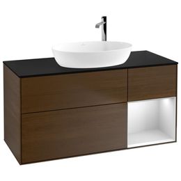 Villeroy & Boch Villeroy und Boch Finion Waschtischunterschrank G952MTGN 120cm, Abdeckplatte black matt, Emotion, Regale White matt lacquer, Walnut veneer