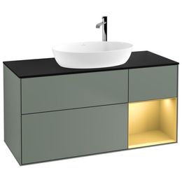 Villeroy & Boch Villeroy und Boch Finion Waschtischunterschrank G952HFGM 120cm, Abdeckplatte black matt, Emotion, Regale Gold matt lacquer, Olive Matt Lacquer