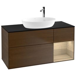 Villeroy & Boch Villeroy und Boch Finion Waschtischunterschrank G952PCGN 120cm, Abdeckplatte black matt, Emotion, Regale Oak Veneer, Walnut veneer