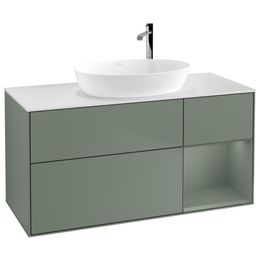Villeroy & Boch Villeroy und Boch Finion Waschtischunterschrank G951GMGM 120cm, Abdeckplatte white matt, Emotion, Regale Olive matt lacquer, Olive Matt Lacquer