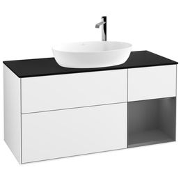Villeroy & Boch Villeroy und Boch Finion Waschtischunterschrank F952GKGF 120cm, Abdeckplatte black matt, Regale Anthracite matt lacquer, Glossy white lacquer