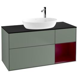 Villeroy & Boch Villeroy und Boch Finion Waschtischunterschrank F952HBGM 120cm, Abdeckplatte black matt, Regale Peony matt lacquer, Olive Matt Lacquer