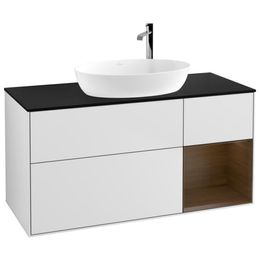 Villeroy & Boch Villeroy und Boch Finion Waschtischunterschrank F952GNMT 120cm, Abdeckplatte black matt, Regale Walnut Veneer, White matt lacquer