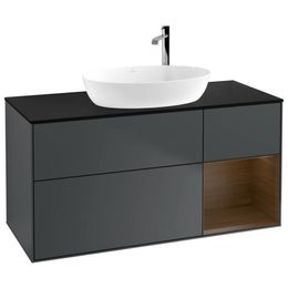 Villeroy & Boch Villeroy und Boch Finion Waschtischunterschrank F952GNHG 120cm, Abdeckplatte black matt, Regale Walnut Veneer, Midnight Blue Matt Lacquer