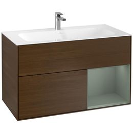 Villeroy & Boch Villeroy und Boch Finion Waschtischunterschrank G040GMGN 99,6x59,1cm, Emotion, Regal rechts Olive Matt Lacquer, Walnut veneer