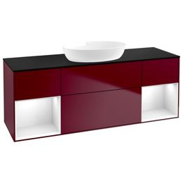 Villeroy & Boch Villeroy und Boch Finion Waschtischunterschrank FD02GFHB 120cm, Abdeckplatte black matt, Regale Glossy white lacquer, Peony Matt