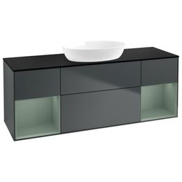 Villeroy & Boch Villeroy und Boch Finion Waschtischunterschrank FD02GMHG 120cm, Abdeckplatte black matt, Regale Olive matt lacquer, Midnight Blue Matt Lacquer
