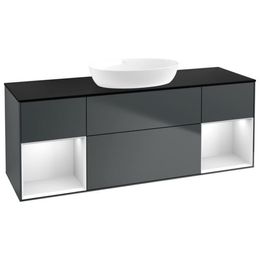 Villeroy & Boch Villeroy und Boch Finion Waschtischunterschrank FD02MTHG 120cm, Abdeckplatte black matt, Regale White matt lacquer, Midnight Blue Matt Lacquer