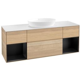 Villeroy & Boch Villeroy und Boch Finion Waschtischunterschrank FD01PDPC 120cm, Abdeckplatte white matt, Regale Black matt lacquer, Oak Veneer