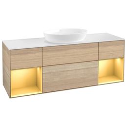 Villeroy & Boch Villeroy und Boch Finion Waschtischunterschrank FD01HFPC 120cm, Abdeckplatte white matt, Regale Gold matt lacquer, Oak Veneer