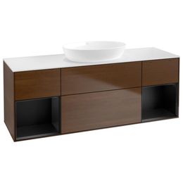 Villeroy & Boch Villeroy und Boch Finion Waschtischunterschrank FD01PDGN 120cm, Abdeckplatte white matt, Regale Black matt lacquer, Walnut veneer