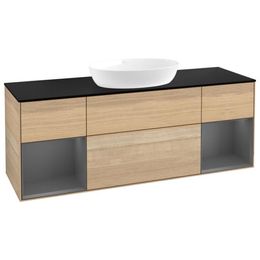 Villeroy & Boch Villeroy und Boch Finion Waschtischunterschrank GD02GKPC 120cm, Abdeckplatte black matt, Emotion, Regale Anthracite matt lacquer, Oak Veneer