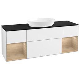 Villeroy & Boch Villeroy und Boch Finion Waschtischunterschrank GD02PCGF 120cm, Abdeckplatte black matt, Emotion, Regale Oak Veneer, Glossy white lacquer
