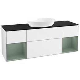 Villeroy & Boch Villeroy und Boch Finion Waschtischunterschrank GD02GMGF 120cm, Abdeckplatte black matt, Emotion, Regale Olive matt lacquer, Glossy white lacquer