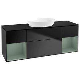 Villeroy & Boch Villeroy und Boch Finion Waschtischunterschrank GD02GMPD 120cm, Abdeckplatte black matt, Emotion, Regale Olive matt lacquer, Black matt lacquer