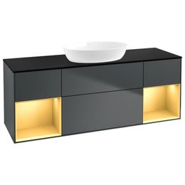 Villeroy & Boch Villeroy und Boch Finion Waschtischunterschrank GD02HFHG 120cm, Abdeckplatte black matt, Emotion, Regale Gold matt lacquer, Midnight Blue Matt Lacquer