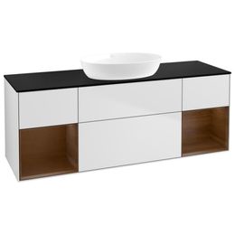 Villeroy & Boch Villeroy und Boch Finion Waschtischunterschrank GD02GNMT 120cm, Abdeckplatte black matt, Emotion, Regale Walnut Veneer, White matt lacquer