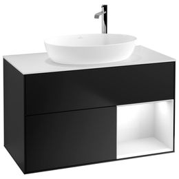 Villeroy & Boch Villeroy und Boch Finion Waschtischunterschrank G901GFPD 100cm, Abdeckplatte white matt, Emotion, Regale Glossy white lacquer, Black matt lacquer
