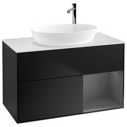 Villeroy & Boch Villeroy und Boch Finion Waschtischunterschrank G901GKPD 100cm, Abdeckplatte white matt, Emotion, Regale Anthracite matt lacquer, Black matt lacquer