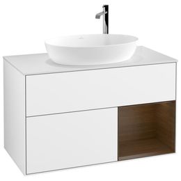 Villeroy & Boch Villeroy und Boch Finion Waschtischunterschrank G901GNGF 100cm, Abdeckplatte white matt, Emotion, Regale Walnut Veneer, Glossy white lacquer