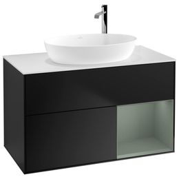 Villeroy & Boch Villeroy und Boch Finion Waschtischunterschrank G901GMPD 100cm, Abdeckplatte white matt, Emotion, Regale Olive matt lacquer, Black matt lacquer