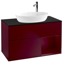 Villeroy & Boch Villeroy und Boch Finion Waschtischunterschrank F902HBHB 100cm, Abdeckplatte black matt, Regale Peony matt lacquer, Peony Matt