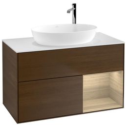Villeroy & Boch Villeroy und Boch Finion Waschtischunterschrank G901PCGN 100cm, Abdeckplatte white matt, Emotion, Regale Oak Veneer, Walnut veneer