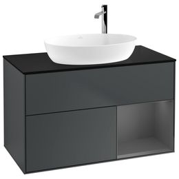 Villeroy & Boch Villeroy und Boch Finion Waschtischunterschrank F902GKHG 100cm, Abdeckplatte black matt, Regale Anthracite matt lacquer, Midnight Blue Matt Lacquer