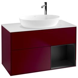 Villeroy & Boch Villeroy und Boch Finion Waschtischunterschrank G901PDHB 100cm, Abdeckplatte white matt, Emotion, Regale Black matt lacquer, Peony Matt