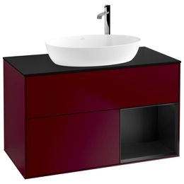 Villeroy & Boch Villeroy und Boch Finion Waschtischunterschrank F902PDHB 100cm, Abdeckplatte black matt, Regale Black matt lacquer, Peony Matt
