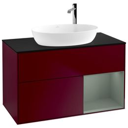 Villeroy & Boch Villeroy und Boch Finion Waschtischunterschrank F902GMHB 100cm, Abdeckplatte black matt, Regale Olive matt lacquer, Peony Matt