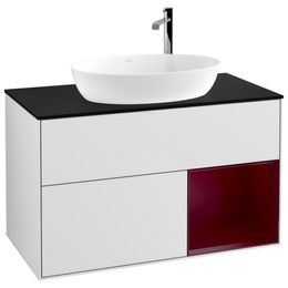 Villeroy & Boch Villeroy und Boch Finion Waschtischunterschrank F902HBMT 100cm, Abdeckplatte black matt, Regale Peony matt lacquer, White matt lacquer