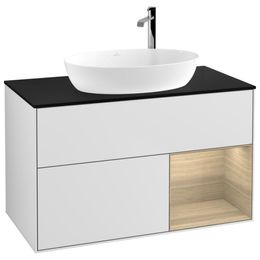 Villeroy & Boch Villeroy und Boch Finion Waschtischunterschrank F902PCMT 100cm, Abdeckplatte black matt, Regale Oak Veneer, White matt lacquer