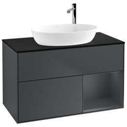 Villeroy & Boch Villeroy und Boch Finion Waschtischunterschrank F902HGHG 100cm, Abdeckplatte black matt, Regale Midnight matt lacquer, Midnight Blue Matt Lacquer