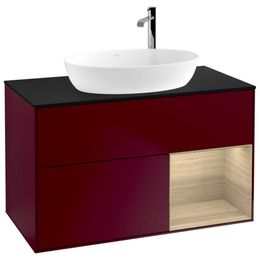 Villeroy & Boch Villeroy und Boch Finion Waschtischunterschrank F902PCHB 100cm, Abdeckplatte black matt, Regale Oak Veneer, Peony Matt