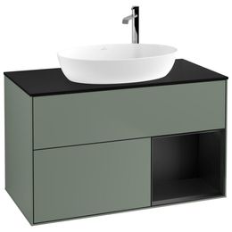 Villeroy & Boch Villeroy und Boch Finion Waschtischunterschrank F902PDGM 100cm, Abdeckplatte black matt, Regale Black matt lacquer, Olive Matt Lacquer