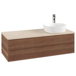 Villeroy & Boch Villeroy und Boch Antao Waschtisch-Unterschrank K23153HM 120x36x50cm, Hahnloch, Waschbeckenplattenfarbe botticino, warm walnut