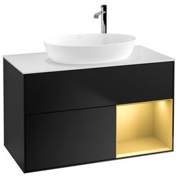 Villeroy & Boch Villeroy und Boch Finion Waschtischunterschrank F901HFPD 100cm, Abdeckplatte white matt, Regale Gold matt lacquer, Black matt lacquer