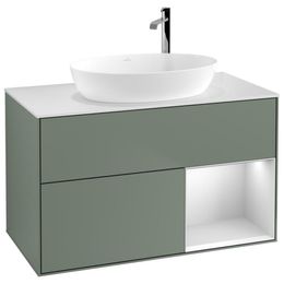 Villeroy & Boch Villeroy und Boch Finion Waschtischunterschrank F901MTGM 100cm, Abdeckplatte white matt, Regale White matt lacquer, Olive Matt Lacquer
