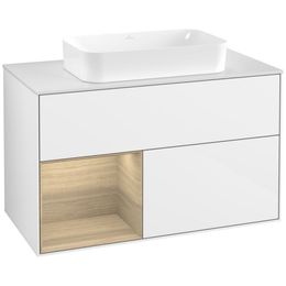 Villeroy & Boch Villeroy und Boch Finion Waschtischunterschrank F651PCGF 100x60,3x50,1cm, Regal links Oak Veneer, Glossy white lacquer