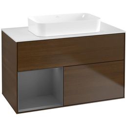 Villeroy & Boch Villeroy und Boch Finion Waschtischunterschrank F651GKGN 100x60,3x50,1cm, Regal links Anthracite matt, Walnut veneer