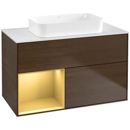 Villeroy & Boch Villeroy und Boch Finion Waschtischunterschrank F651HFGN 100x60,3x50,1cm, Regal links Gold matt, Walnut veneer