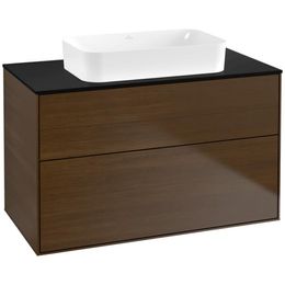 Villeroy & Boch Villeroy und Boch Finion Waschtischunterschrank G64200GN 100x60,3x50,1mm, Wandbeleuchtung, Glass Black Matt, Walnut veneer