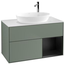 Villeroy & Boch Villeroy und Boch Finion Waschtischunterschrank F901PDGM 100cm, Abdeckplatte white matt, Regale Black matt lacquer, Olive Matt Lacquer