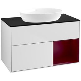 Villeroy & Boch Villeroy und Boch Finion Waschtischunterschrank FA22HBMT 100cm, Abdeckplatte black matt, Regale Peony matt lacquer, White matt lacquer