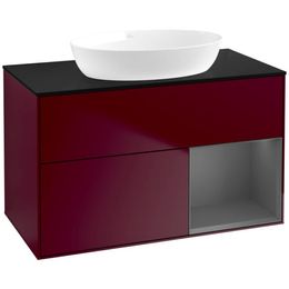 Villeroy & Boch Villeroy und Boch Finion Waschtischunterschrank FA22GKHB 100cm, Abdeckplatte black matt, Regale Anthracite matt lacquer, Peony Matt