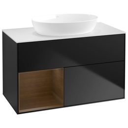 Villeroy & Boch Villeroy und Boch Finion Waschtischunterschrank GA11GNPD 100cm, Abdeckplatte white matt, Emotion, Regale Walnut Veneer, Black matt lacquer