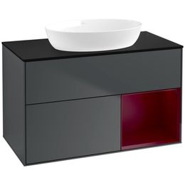Villeroy & Boch Villeroy und Boch Finion Waschtischunterschrank FA22HBHG 100cm, Abdeckplatte black matt, Regale Peony matt lacquer, Midnight Blue Matt Lacquer